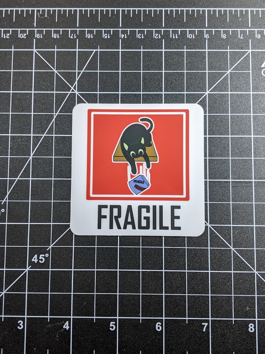 Fragile Cat Sticker Funny Cat Knocking Over Glass Cute Black Cat Funny ...