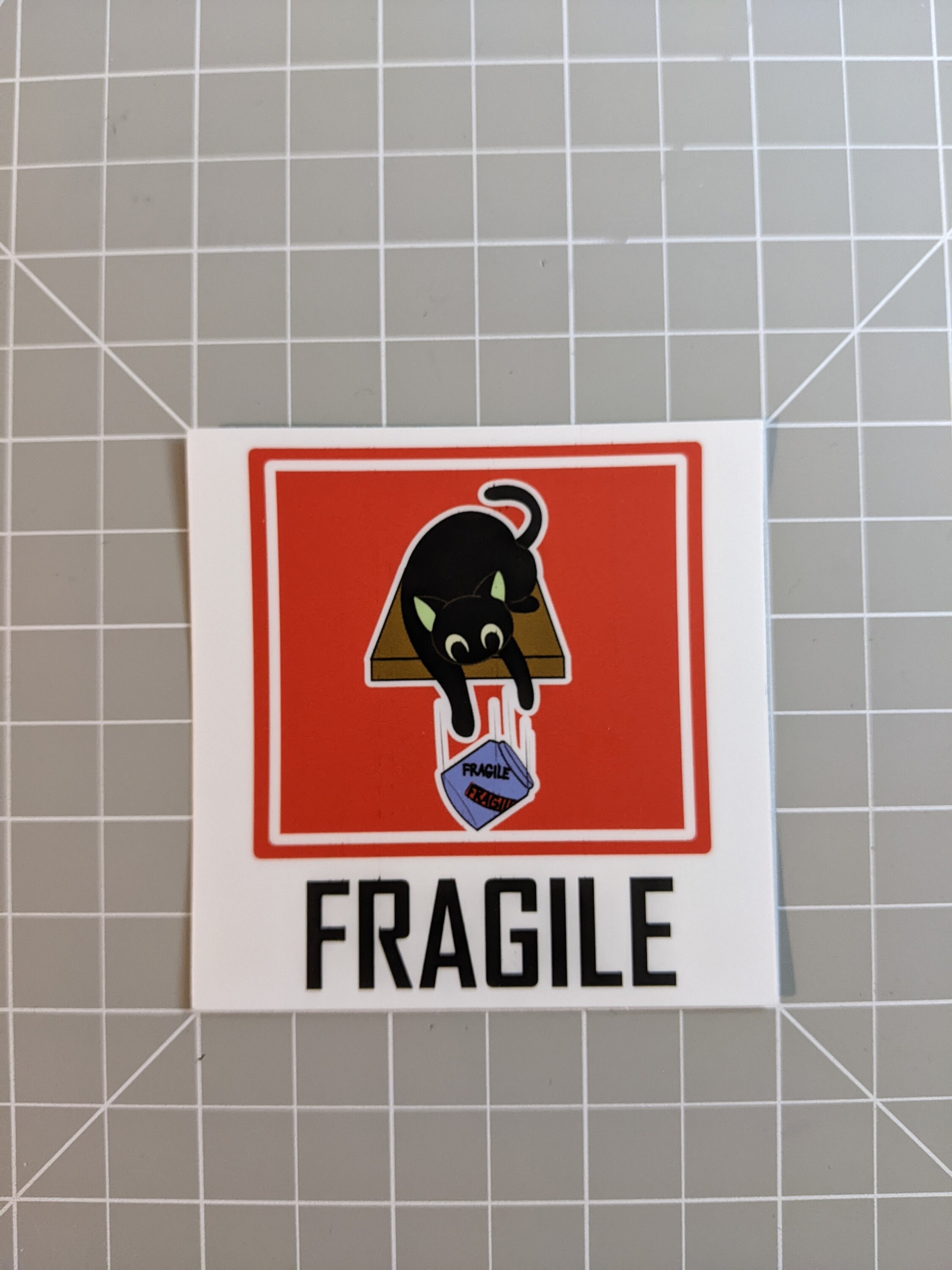 Fragile Cat Sticker Funny Cat Knocking Over Glass Cute - Etsy