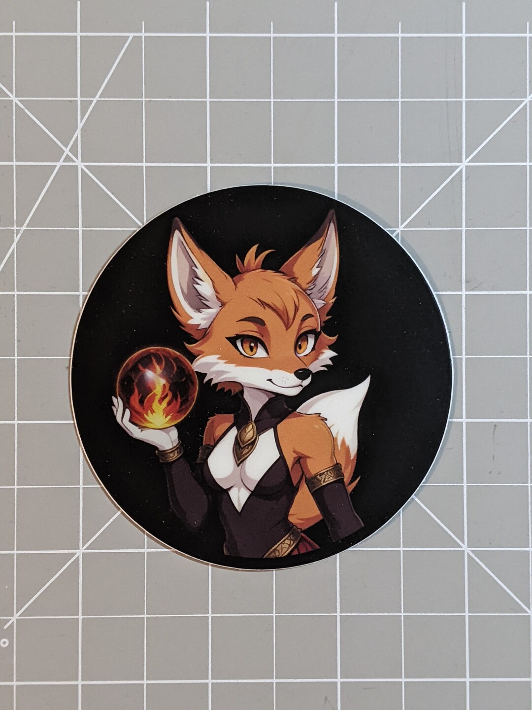 Cute Furry Fox Die Cut Sticker Magical Fire Orb Fox Ears and Tail ...