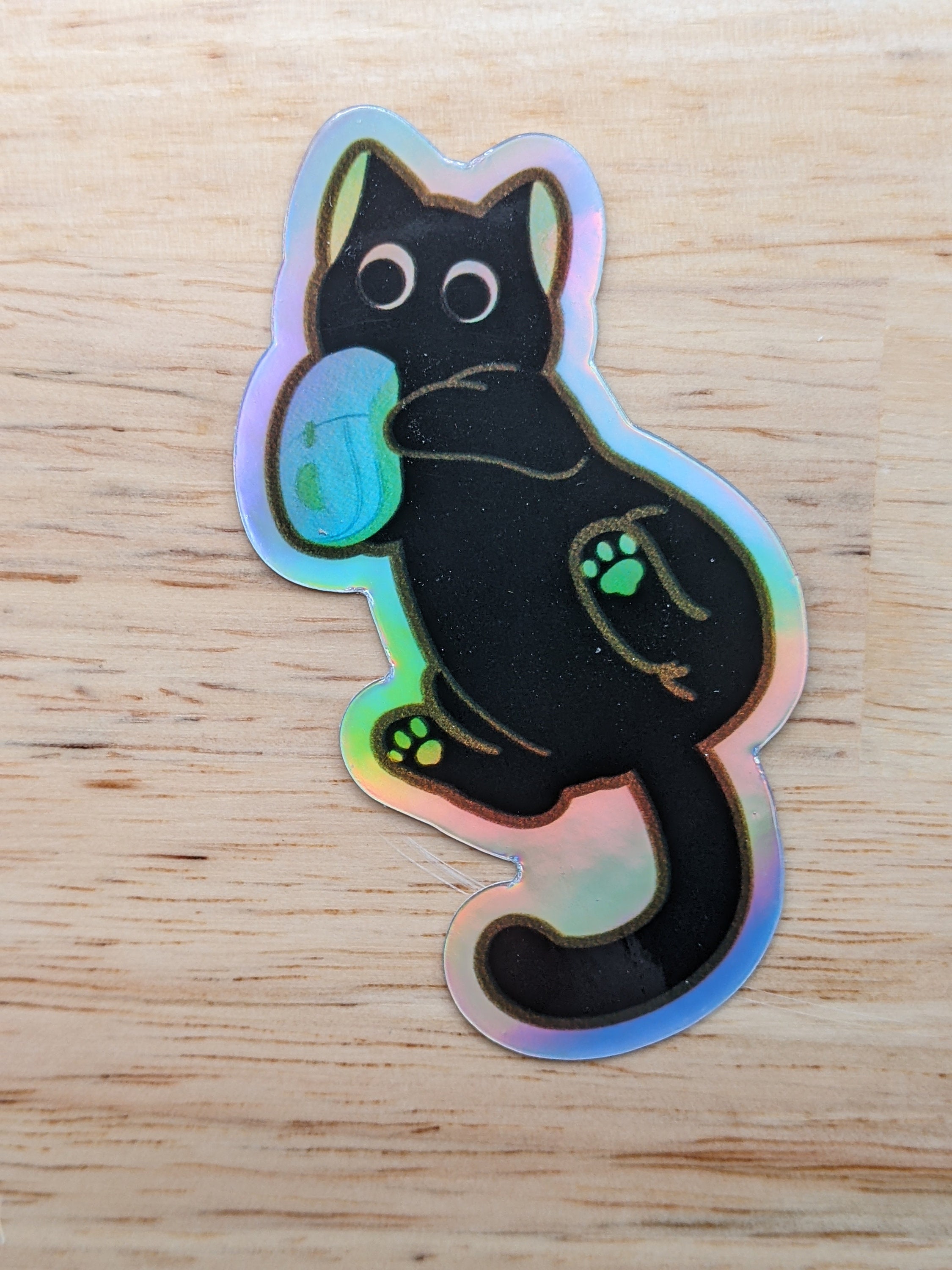 Holographic Mouse Cat Sticker Cute Black Cat Cat Playing - Etsy