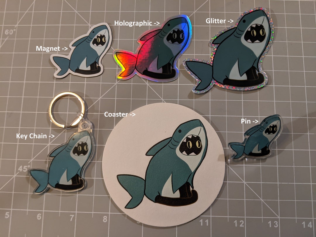 Shark Cat Holographic / Glitter Sticker | Magnets | Coasters | Cat in a ...