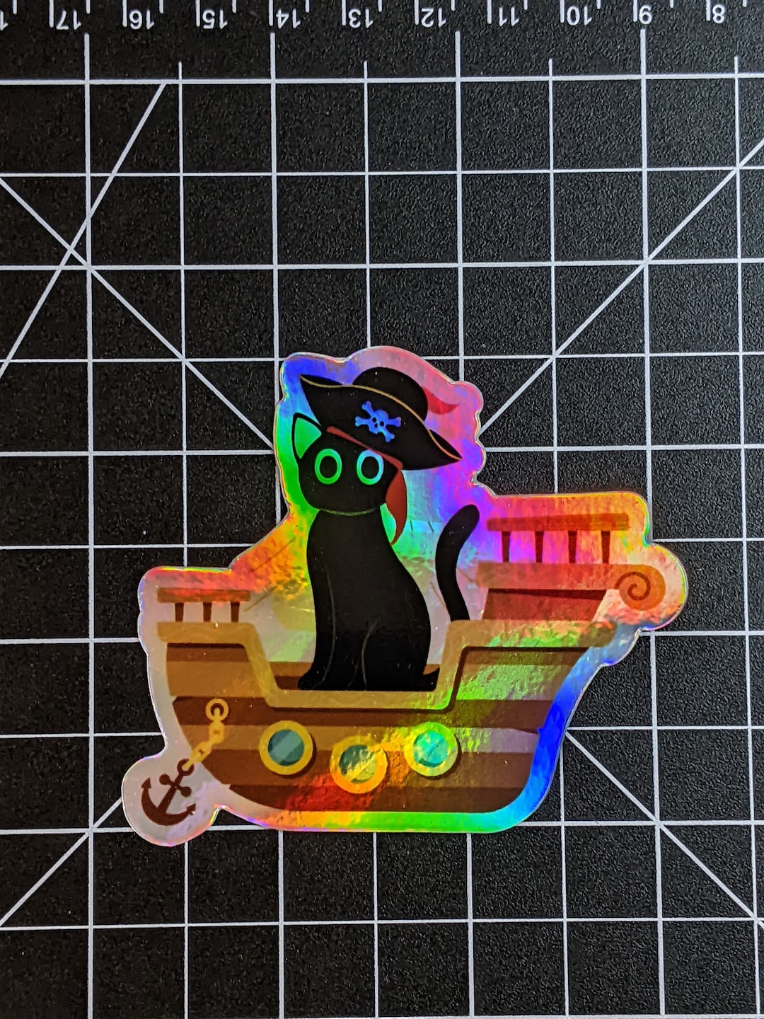 Pirate Ship Cat Holographic Sticker | Cute Black Cat on a Pirate Ship ...