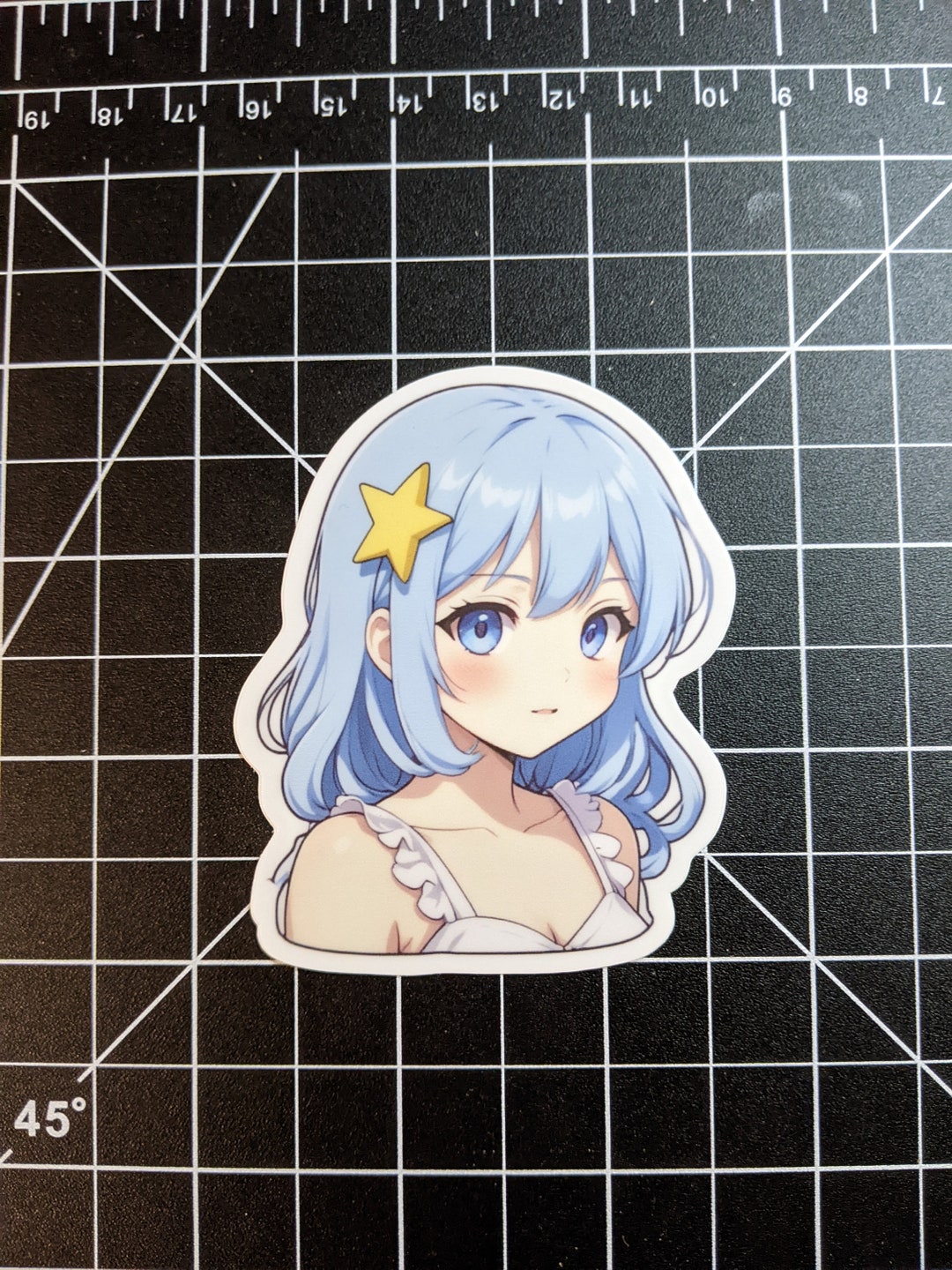 Cute Anime Girl With Blue Hair, Blue Eyes, and Star Clip Kawaii ...