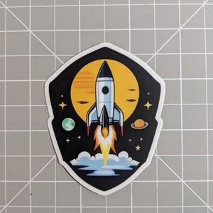 Space Rocket Ship With Planets Sticker | Rocket Ship Blastoff Die Cut ...