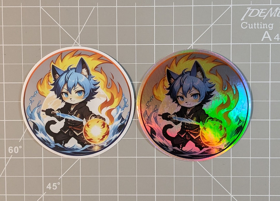 Catboy Warrior Fantasy Sticker Die Cut / Holographic Fantasy Sticker ...