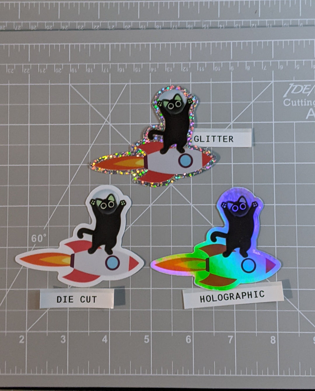 Rocket Cat Sticker | Holographic | Die Cut | Glitter Sticker | Cute ...