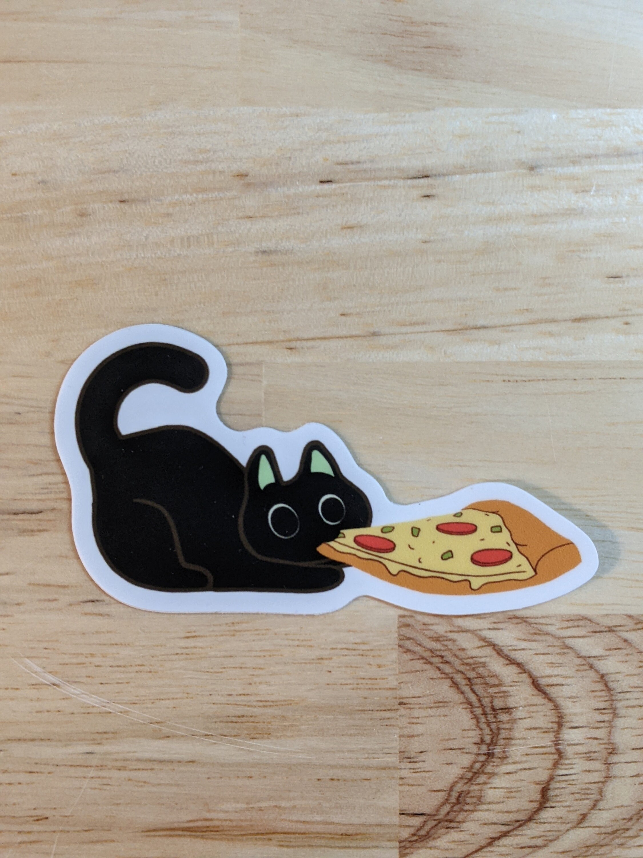 Adorable Pizza Cat Thief Sticker | Pepperoni Cheese Pizza Slice | Cute ...