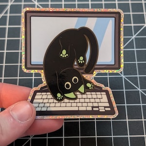 Holographic Computer Cat Meme Sticker | Funny Computer Cat | Adorable ...