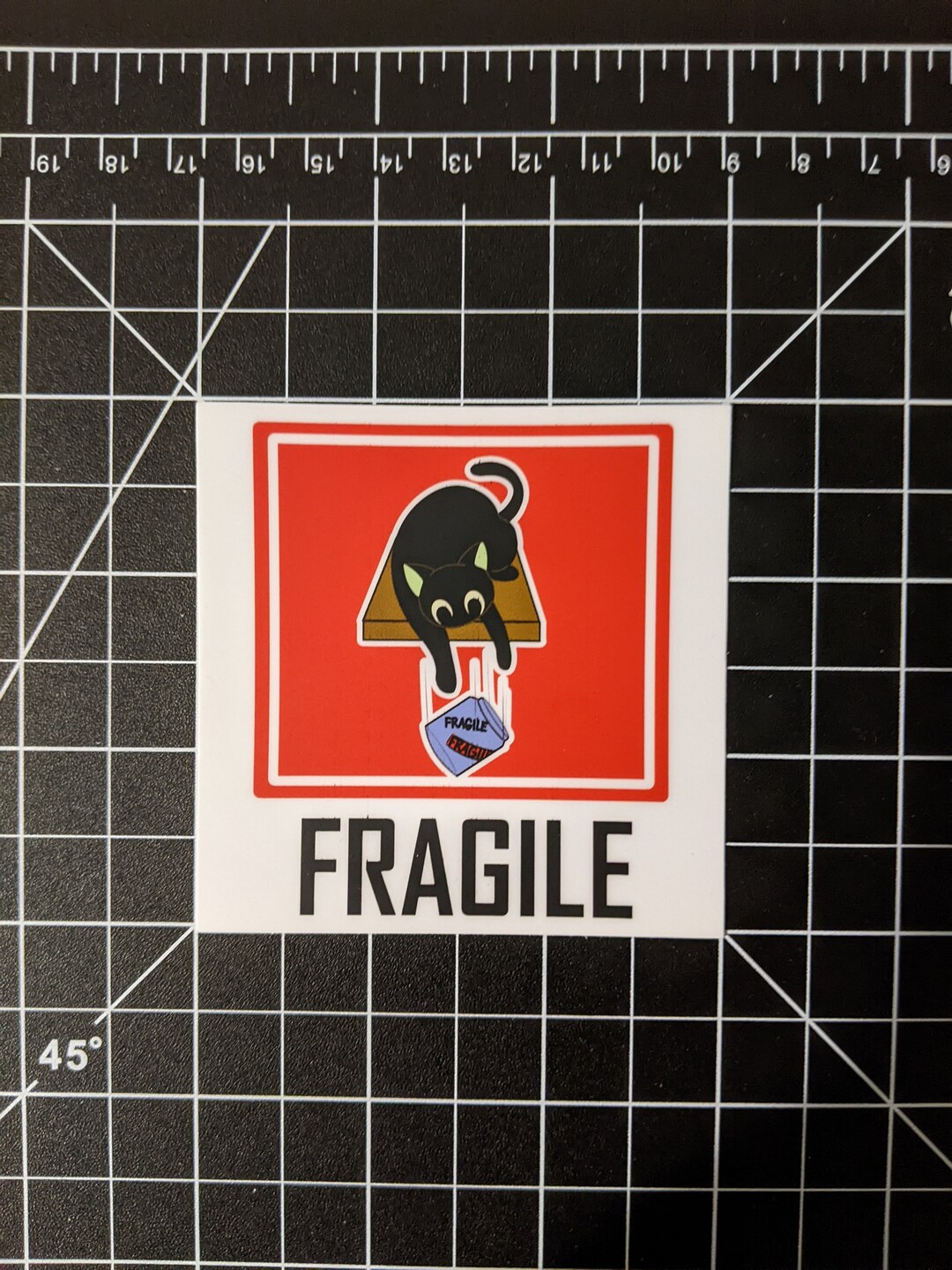 Fragile Cat Sticker Funny Cat Knocking Over Glass Cute - Etsy
