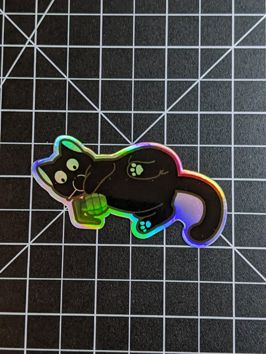 Holographic Grenade Cat Sticker | Cute Black Cat | Cat Playing With ...