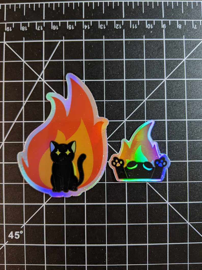 Holographic Full / Rising Fire Cats Sticker Danger Cat Cat - Etsy