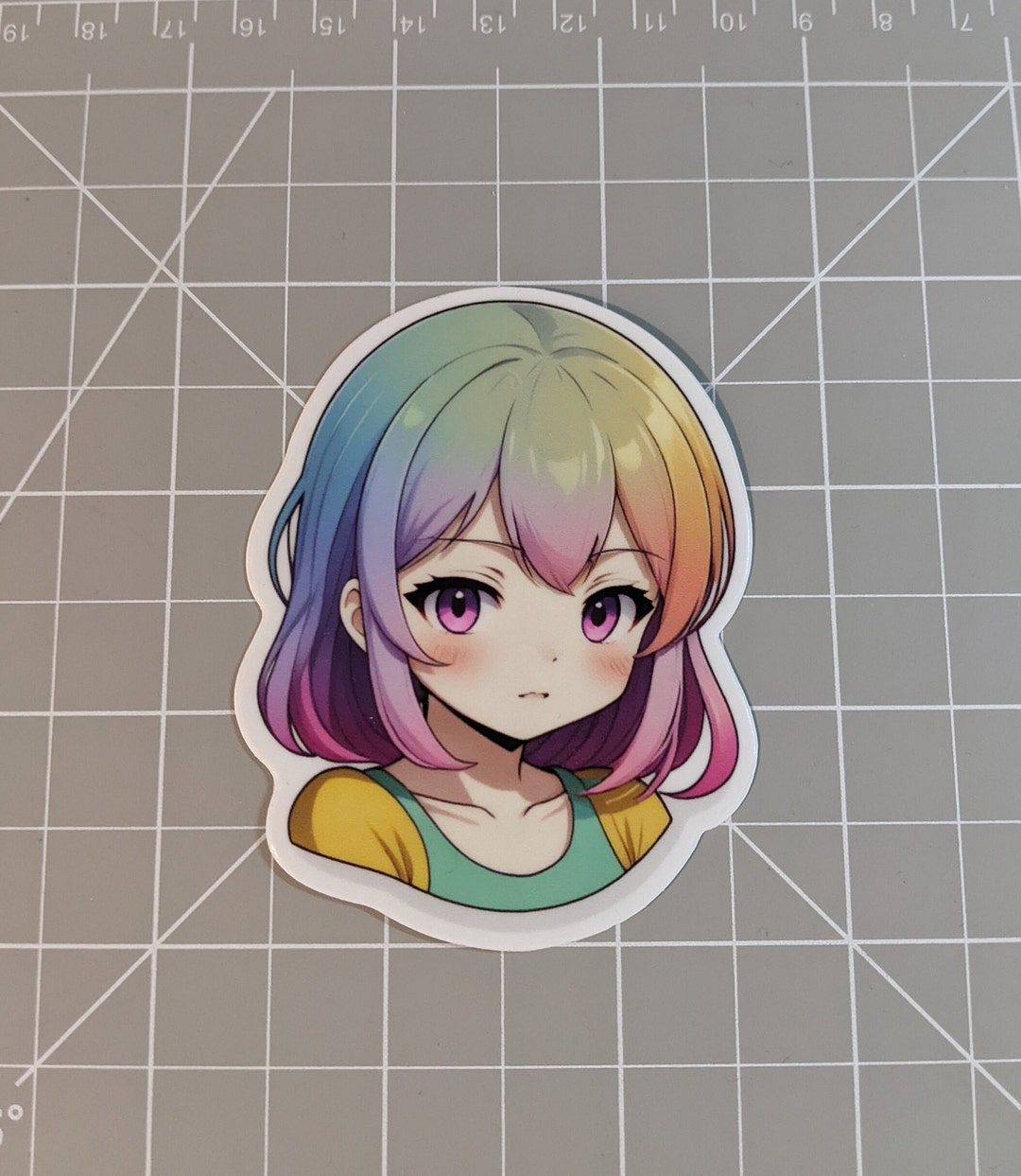 Rainbow Hair Anime Girl Die Cut Sticker Cute Anime Stickers - Etsy