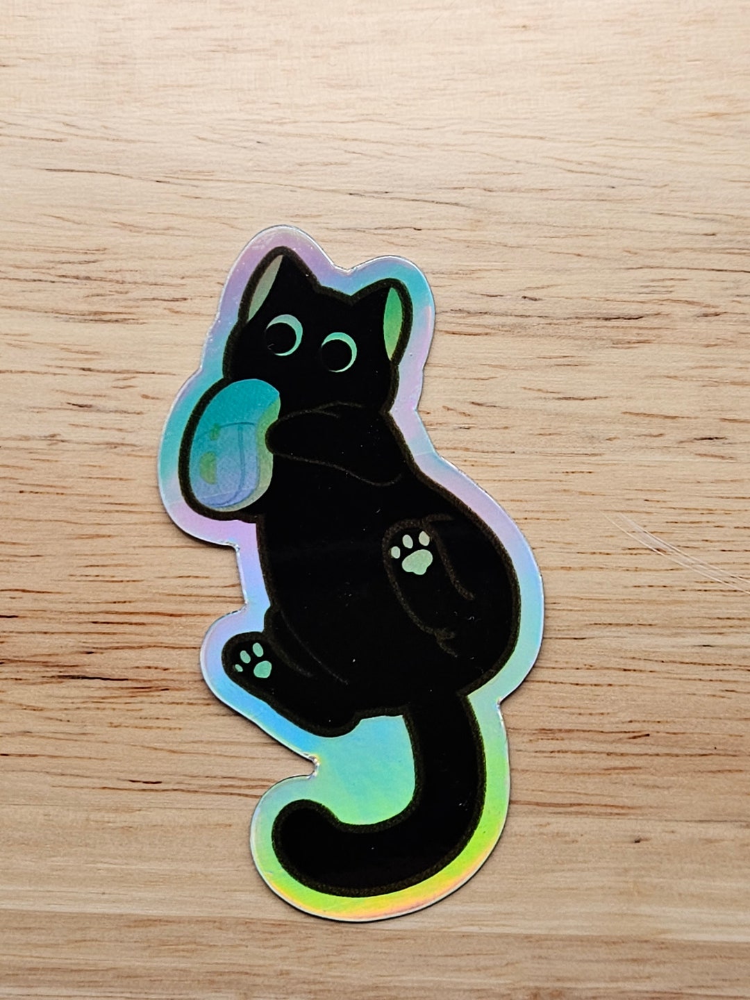 Holographic Mouse Cat Sticker | Cute Black Cat | Cat Playing With Mouse ...