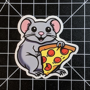Funny Pepperoni Pizza Mouse Die Cut Sticker | Pizza Party Mice | Cute ...