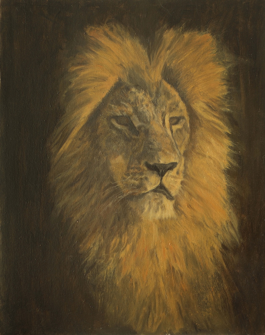 A Majestic and Realistic Lion Original Oil Painting on Stretched Canvas ...