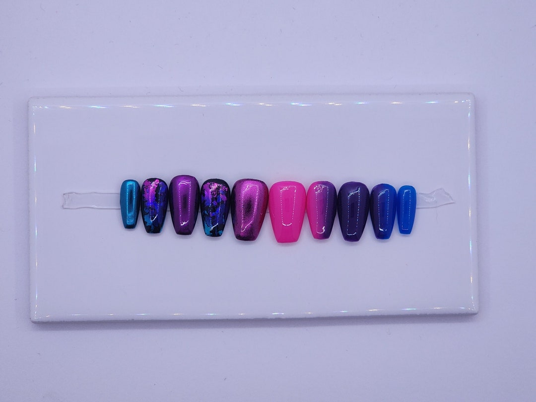 Pink, Purple and Blue Press on Nails - Etsy
