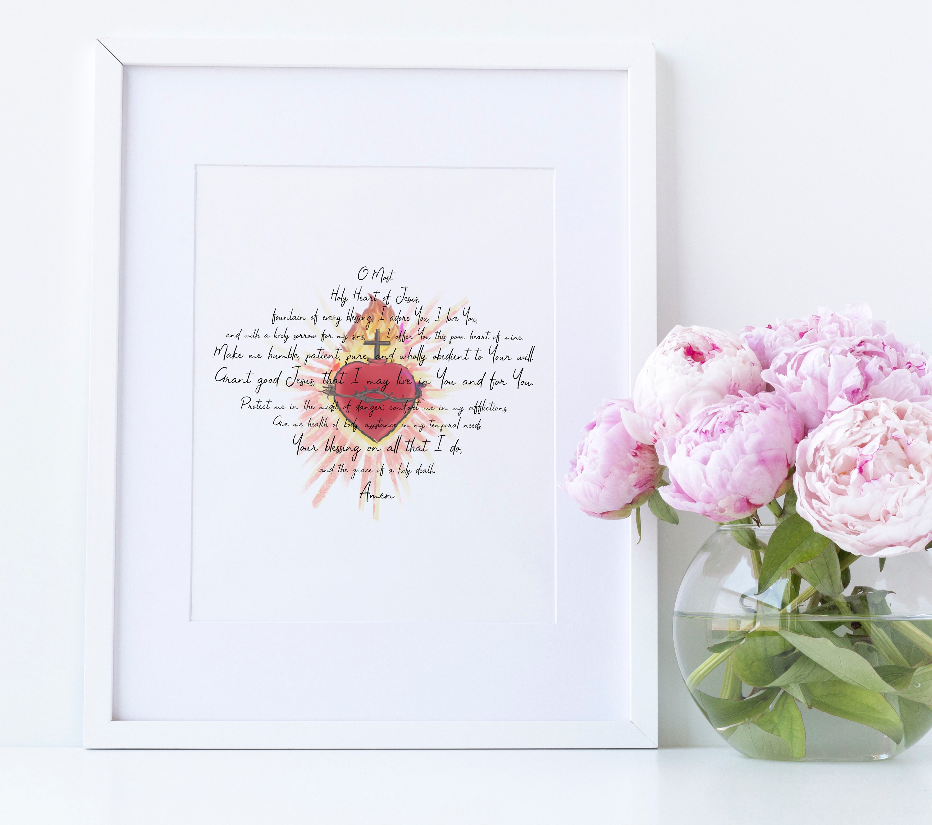 Printable Sacred Heart Catholic Art Digital Download With Holy Heart of ...