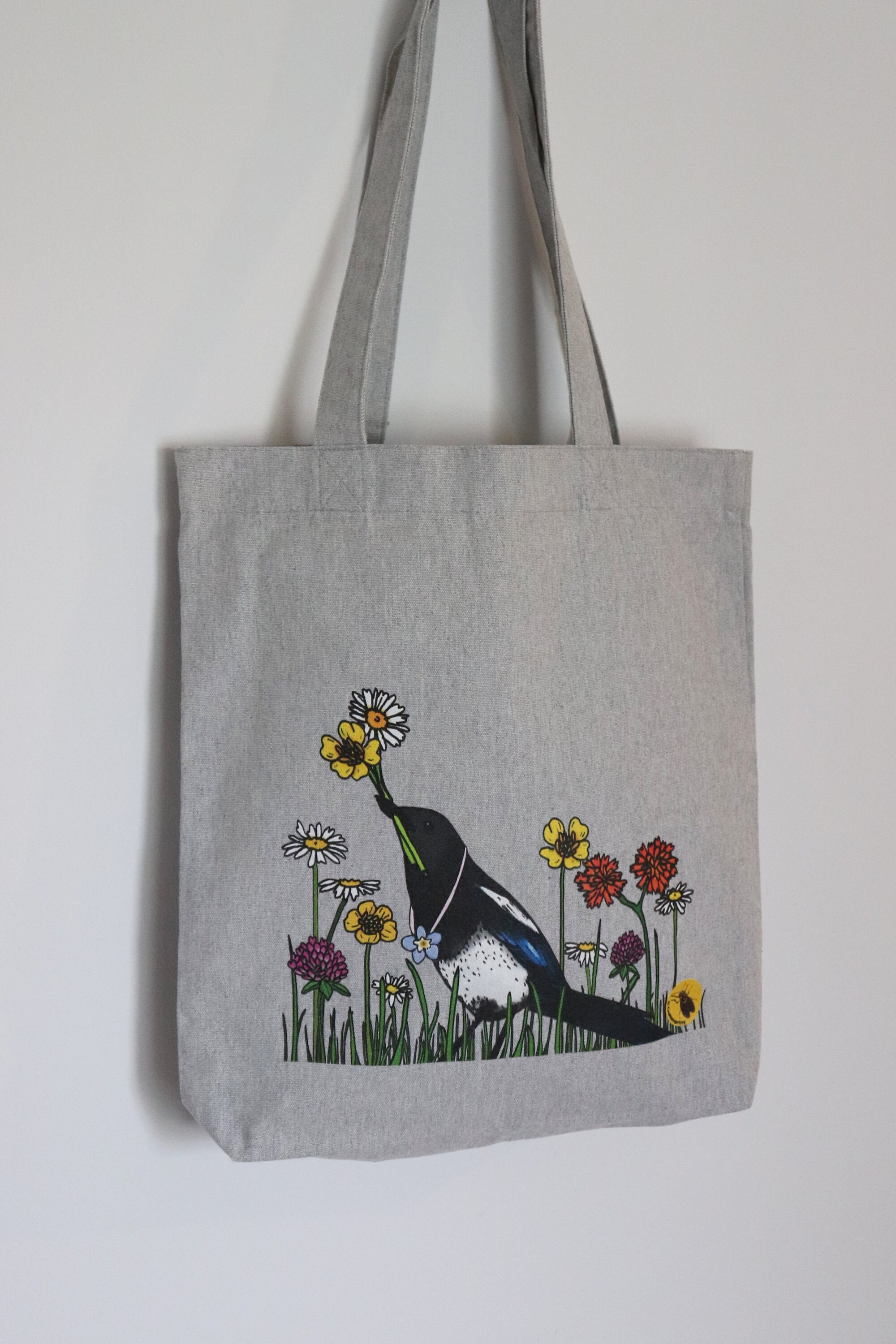 Magpie Tote Bags Wildflower Bag Gray Tote Bags Organic - Etsy UK