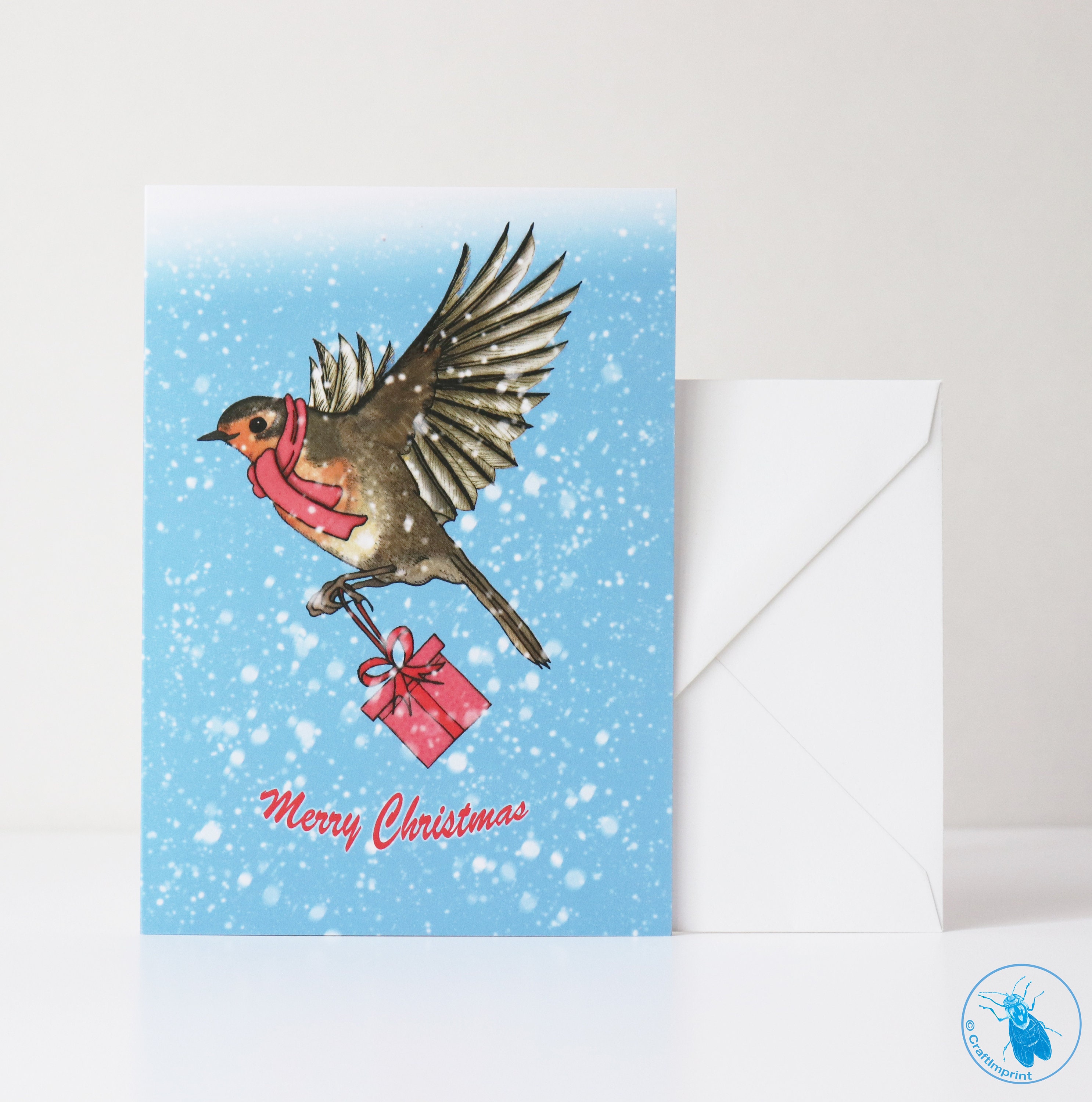 Robin Bird Christmas Card, Flying Home for Christmas, Christmas Bird in ...