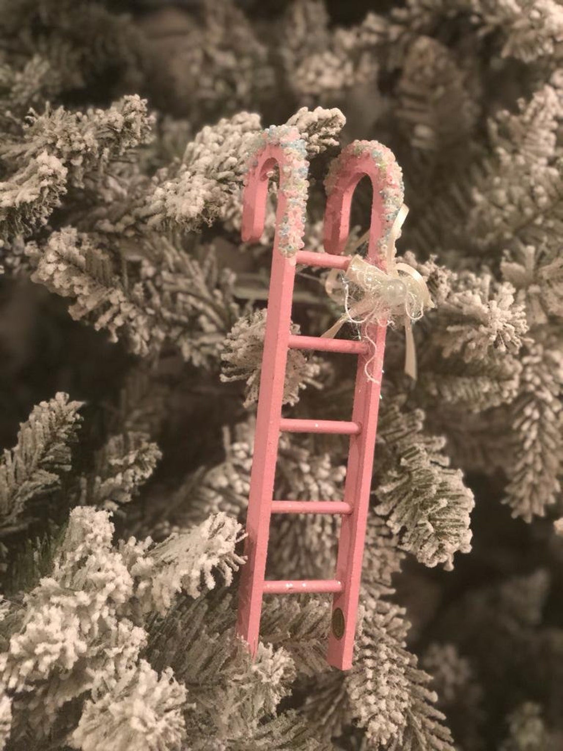8.5 decorative candy cane ladder ornament pastel pink | Etsy