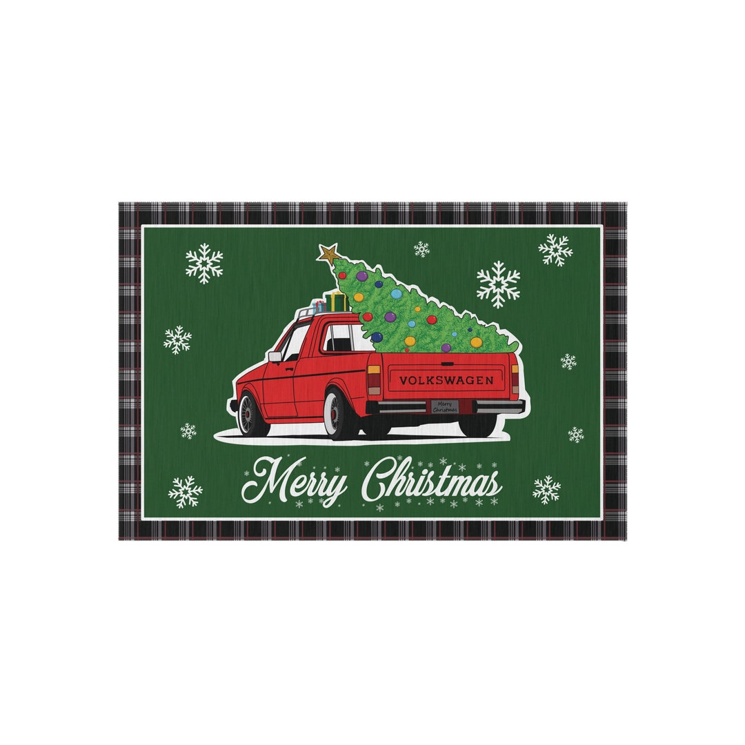 VW Caddy Rabbit Pickup Outdoor Rug Volkswagen Truck Mat Merry Christmas ...