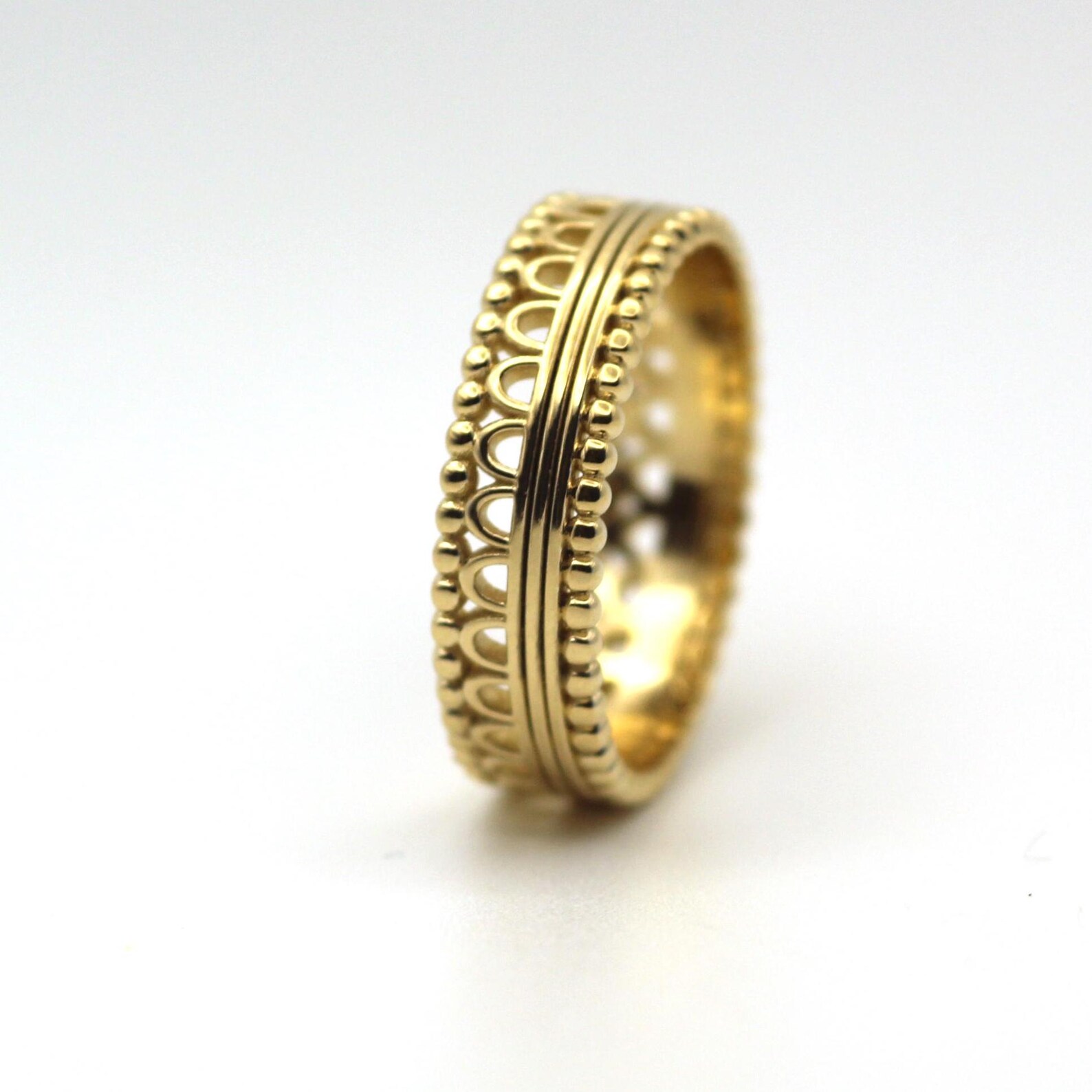 14k Delicate Lace Gold Ring, 24k Wedding Band, Unique Gold Band ...