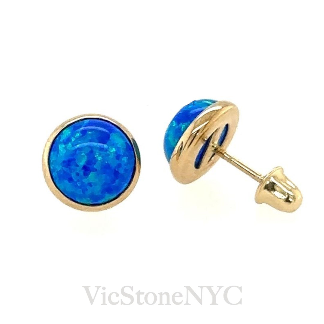 14K Opal Dark Blue Stud Earrings With Screw Back / 3mm, 4mm, 5mm, 6mm ...
