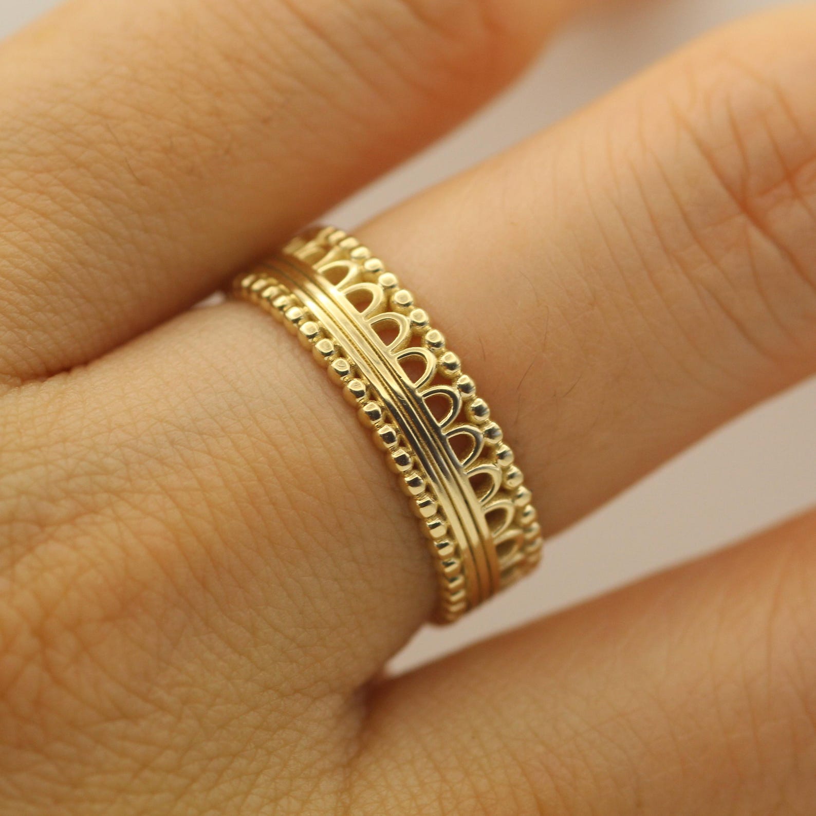14k Delicate Lace Gold Ring, 24k Wedding Band, Unique Gold Band ...