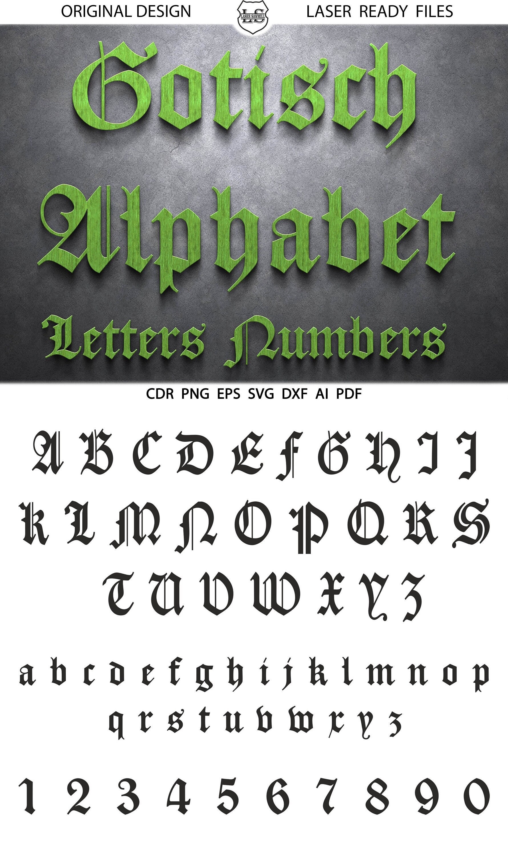 Gotisch Alphabet Letters | Gotisch Numbers | Gregorian Letters SVG DXF ...