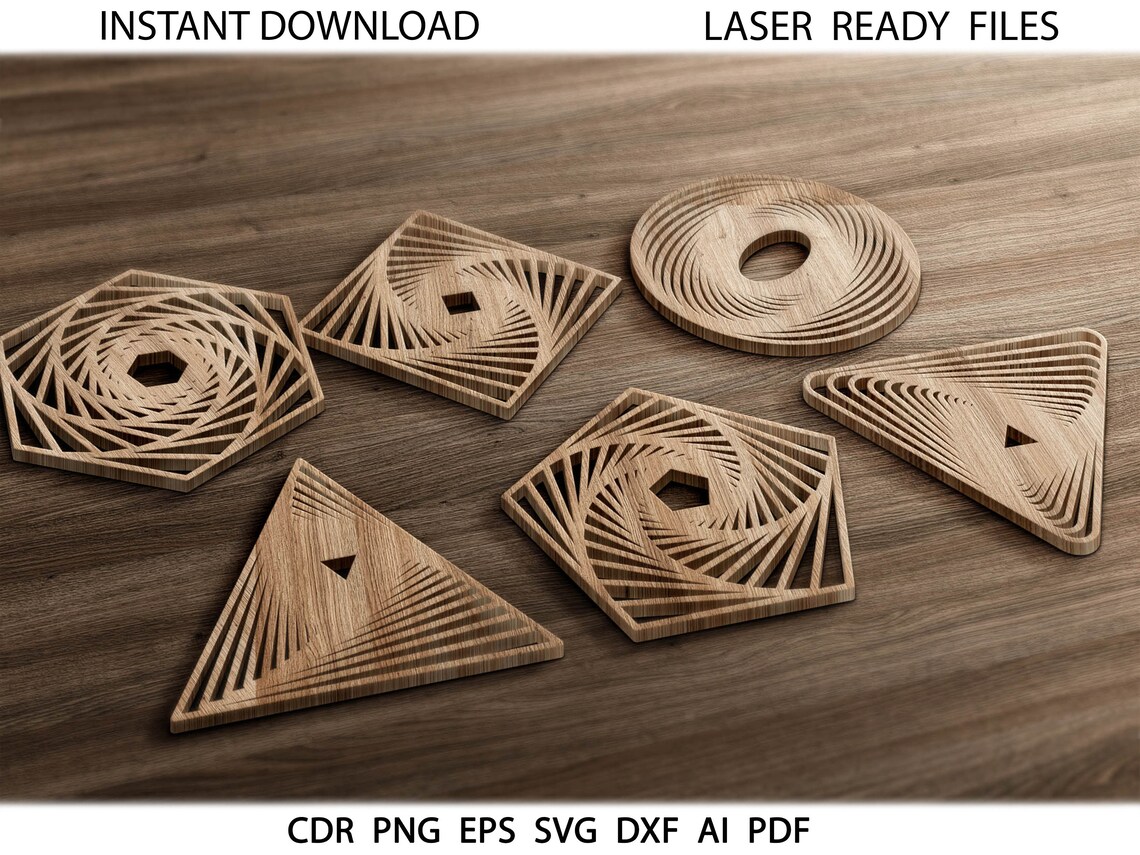 12 Geometric Coasters SVG Hexagon Coasters DXF Eps Coasters - Etsy