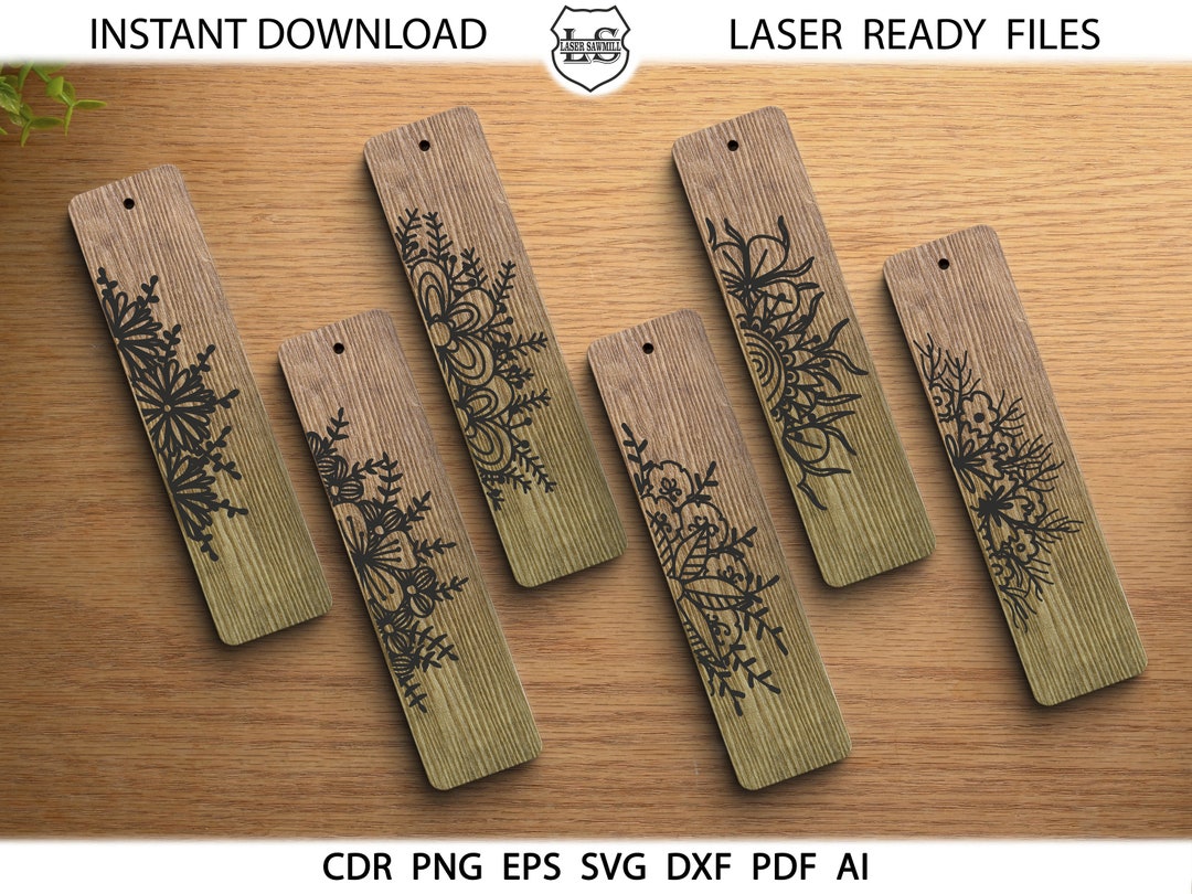 Laser Cut Floral Bookmark Set Wooden Bookmark Template Engraved ...