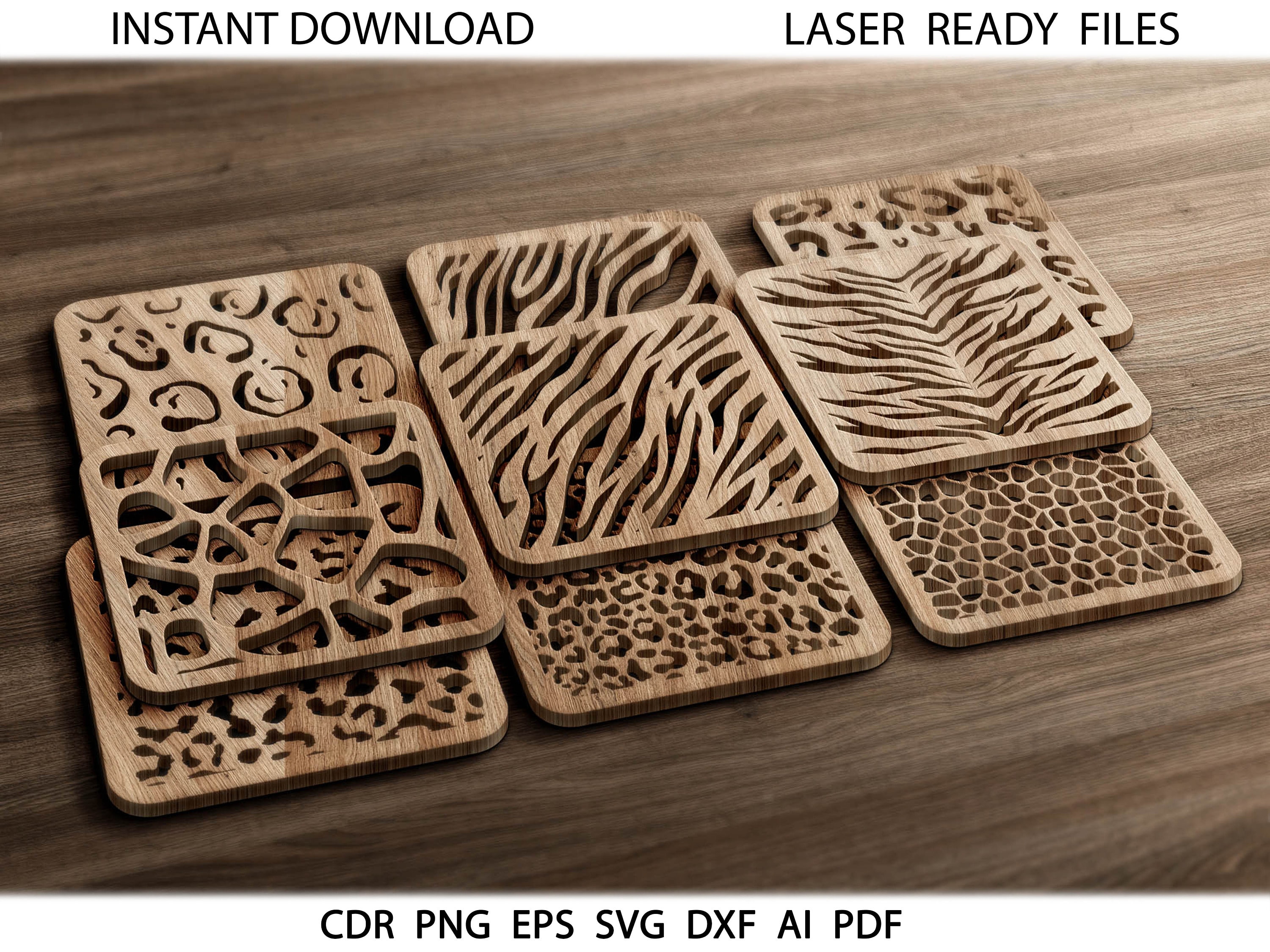 20 Animal Skin Coasters SVG, Square Animal Coasters SVG, Clowforge ...