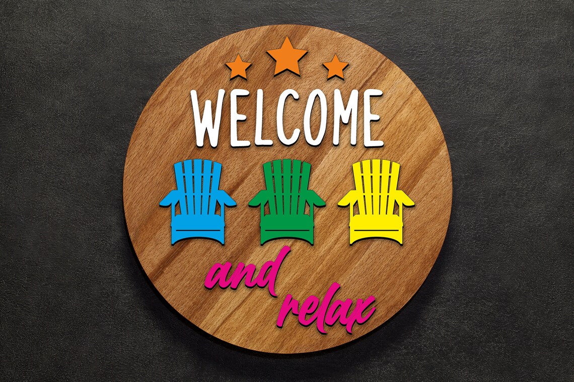 Round Beach Sign SVG, Welcome Chair Sign SVG, Glowforge Cut File ...