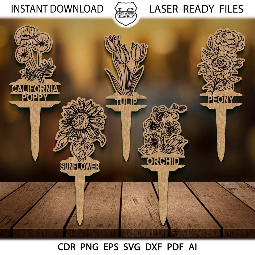 80 Garden Flower Markers, SVG Flower Stakes, SVG Laser Cut Files ...