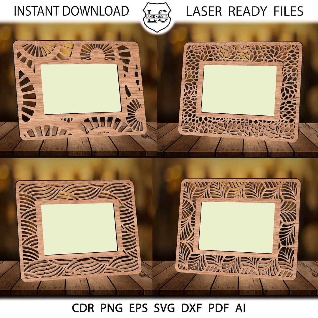 Laser Cut Photo Frames Set - 4 Designs of Wood Picture Frame SVG ...