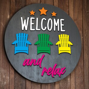 Round Beach Sign SVG, Welcome Chair Sign SVG, Glowforge Cut File ...