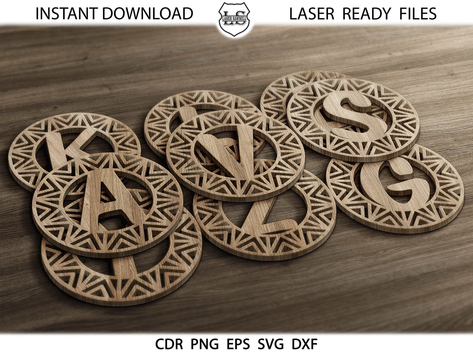 Full Alphabet Coaster SVG Monogram Templates Digital Vector Files DXF ...