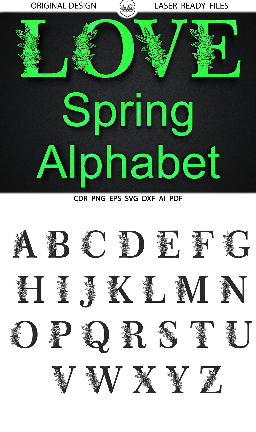 Spring Flowers Alphabet, Floral Letters SVG Full Floral Letters Svg PNG ...