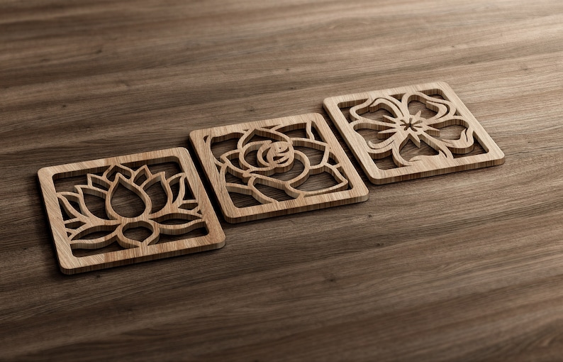 24 Square Flowers Coaster Dfx, Svg, Cdr, Eps, Laser Cut Coasters Square ...