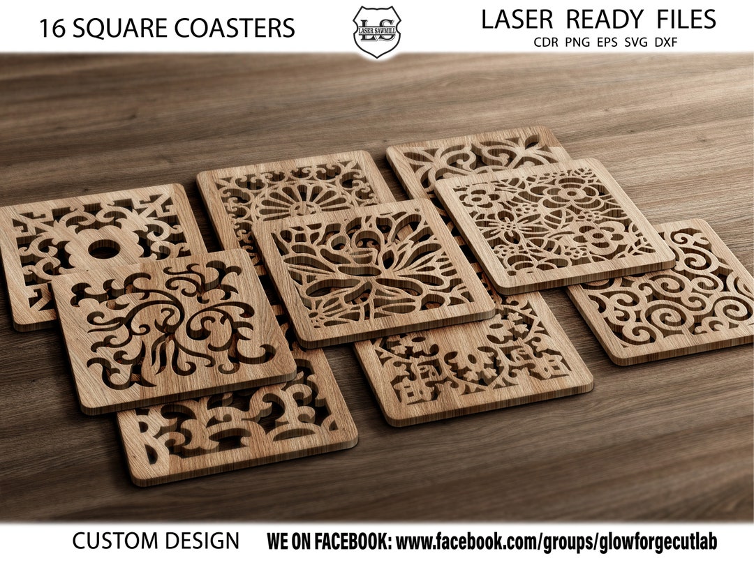 16 Square Coaster Dfx, Svg, Cdr, Eps, Coasters for Hot, Laser Cut ...