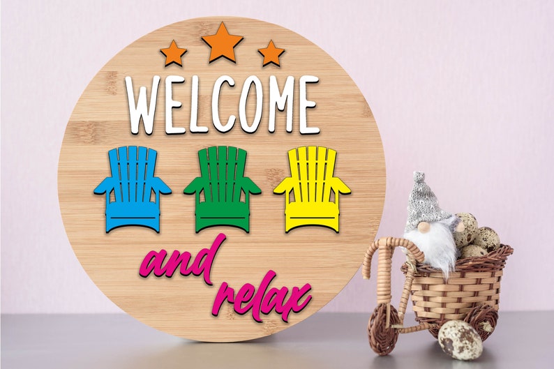 Round Beach Sign SVG, Welcome Chair Sign SVG, Glowforge Cut File ...