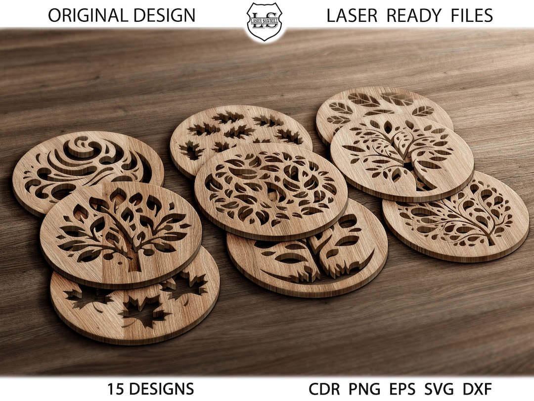 15 Round Coaster Tree, Grill, Trivet, Templates Vector Digital DXF SVG ...