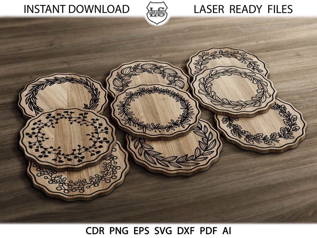 Floral Coasters SVG Cut Files for Laser Cutting Glowforge Wood Metal ...