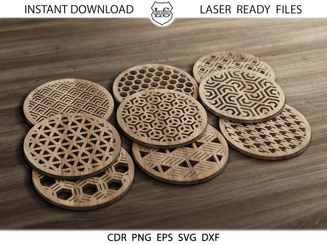 Round Coasters SVG, 24 Wood Coasters, Coaster Grill Trivet Templates ...