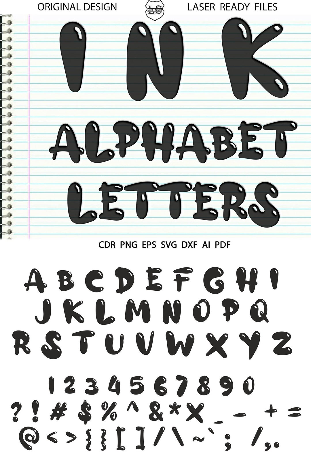 Ink Alphabet Letters, Ink Numbers Ink Letters SVG Hand Drawn Ink Style ...