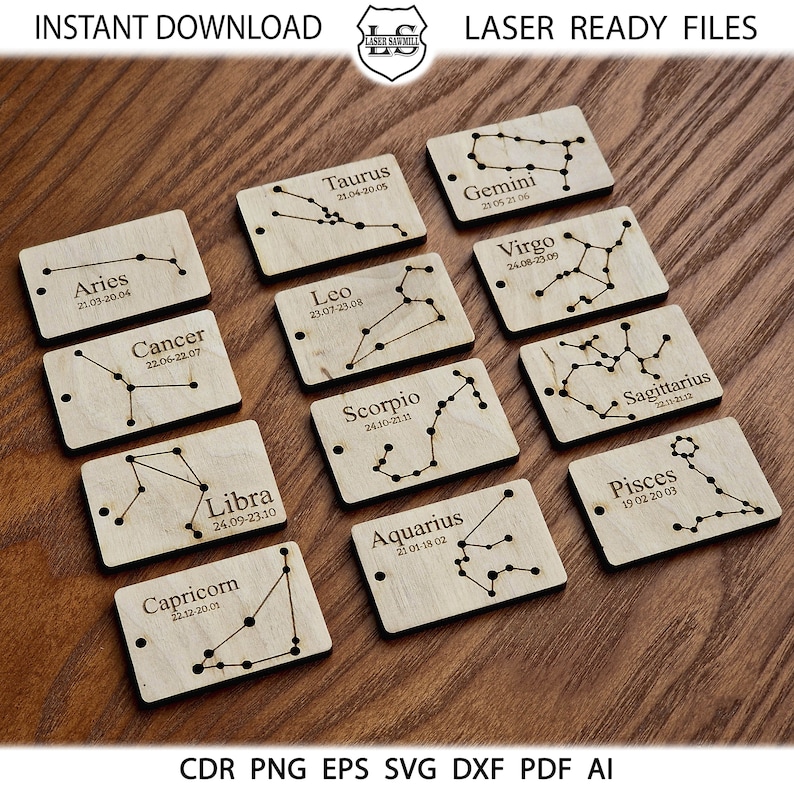 Zodiac Constellation Keychain Set: Glowforge SVG Files for Laser Cut ...