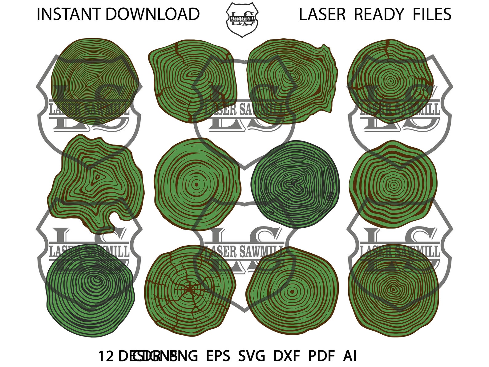 12 Tree LOG Coaster SVG Grill Trivet Templates Tree Log Vector Digital ...