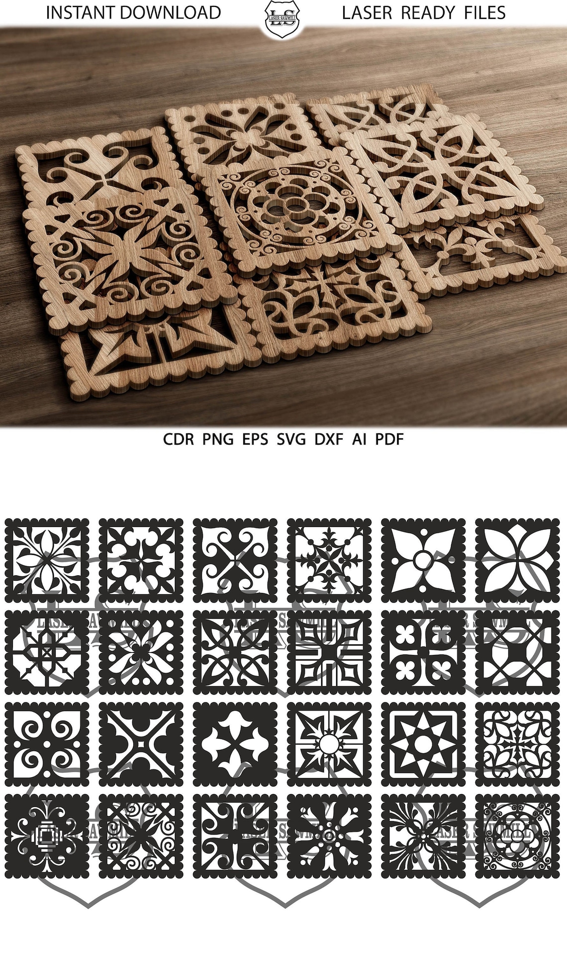 24 Square Coaster Dfx Svg Cdr Eps Coasters for Hot Laser - Etsy