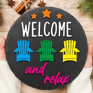 Round Beach Sign SVG, Welcome Chair Sign SVG, Glowforge Cut File ...