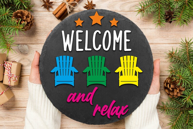 Round Beach Sign SVG, Welcome Chair Sign SVG, Glowforge Cut File ...